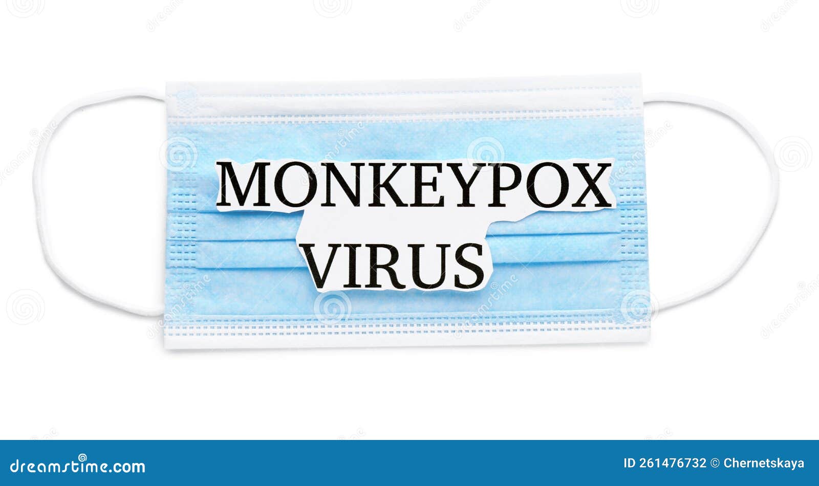 Medical Face Mask with Words Monkeypox Virus on White Background, Top ...