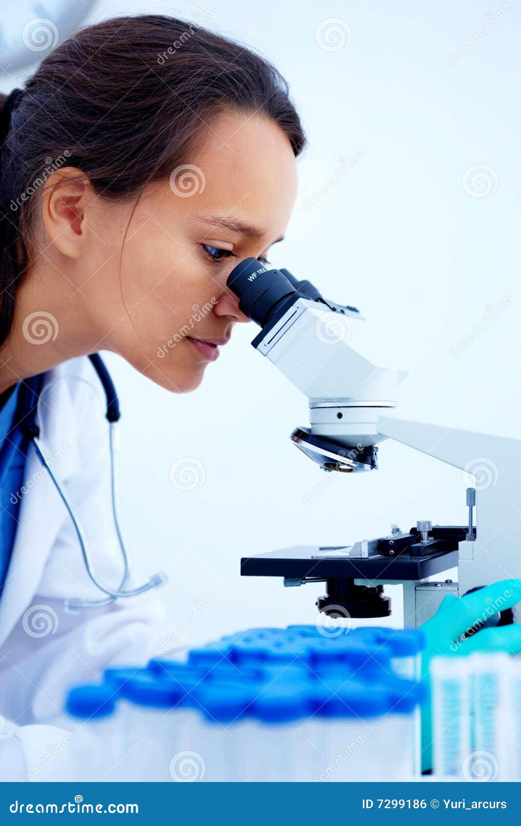 Medical - Female Nurse Looking in Microscope Stock Photo - Image of ...