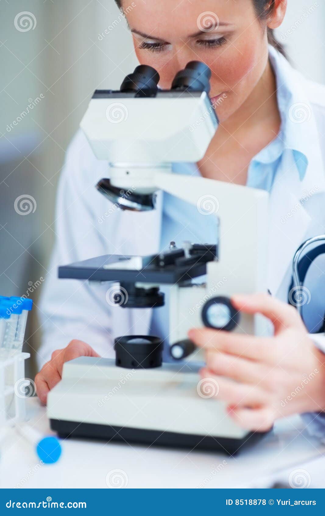 Medical - Female Nurse Looking in Microscope Stock Photo - Image of ...