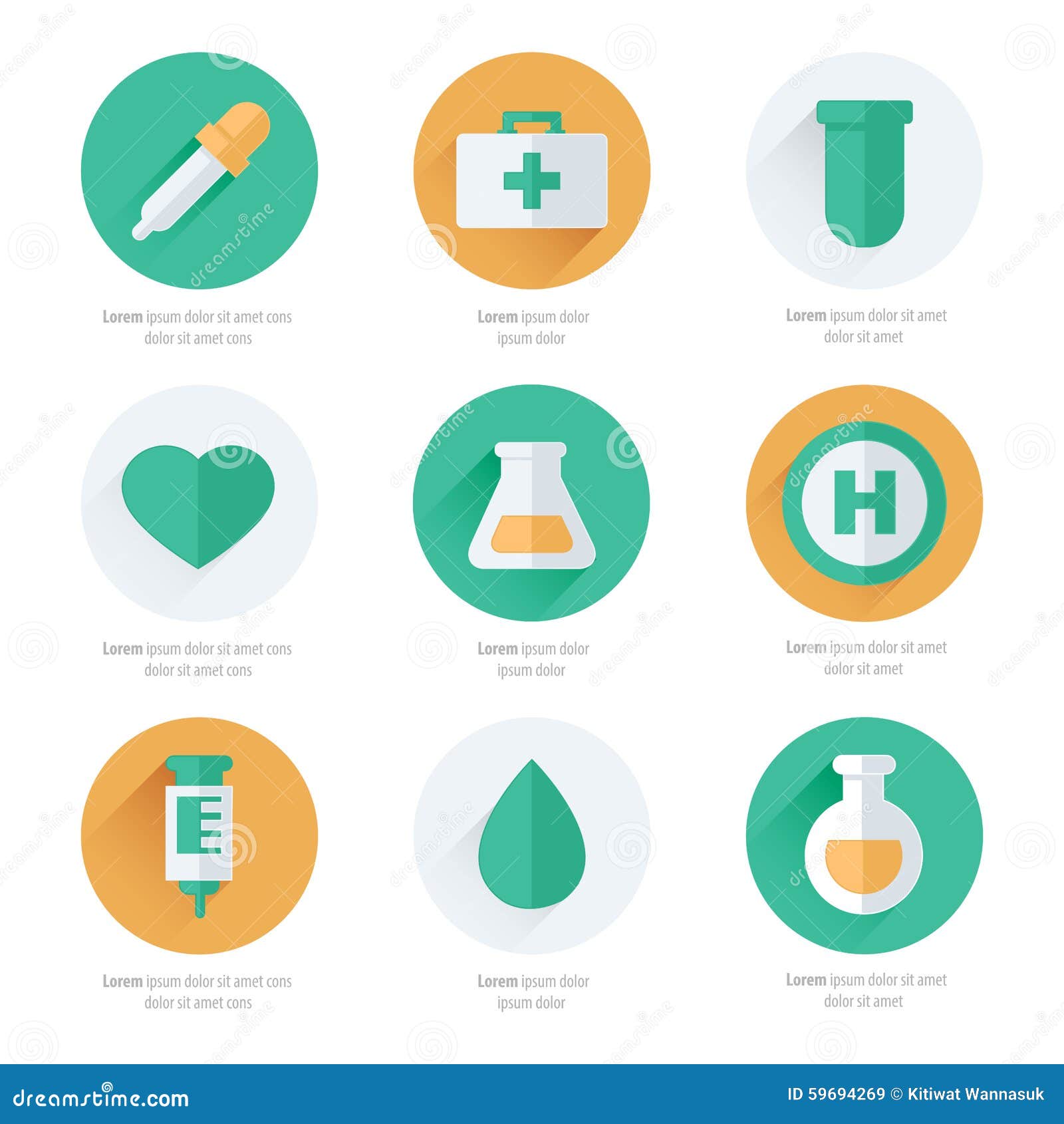 Medical Flat Icons Design stock vector. Illustration of heart - 59694269
