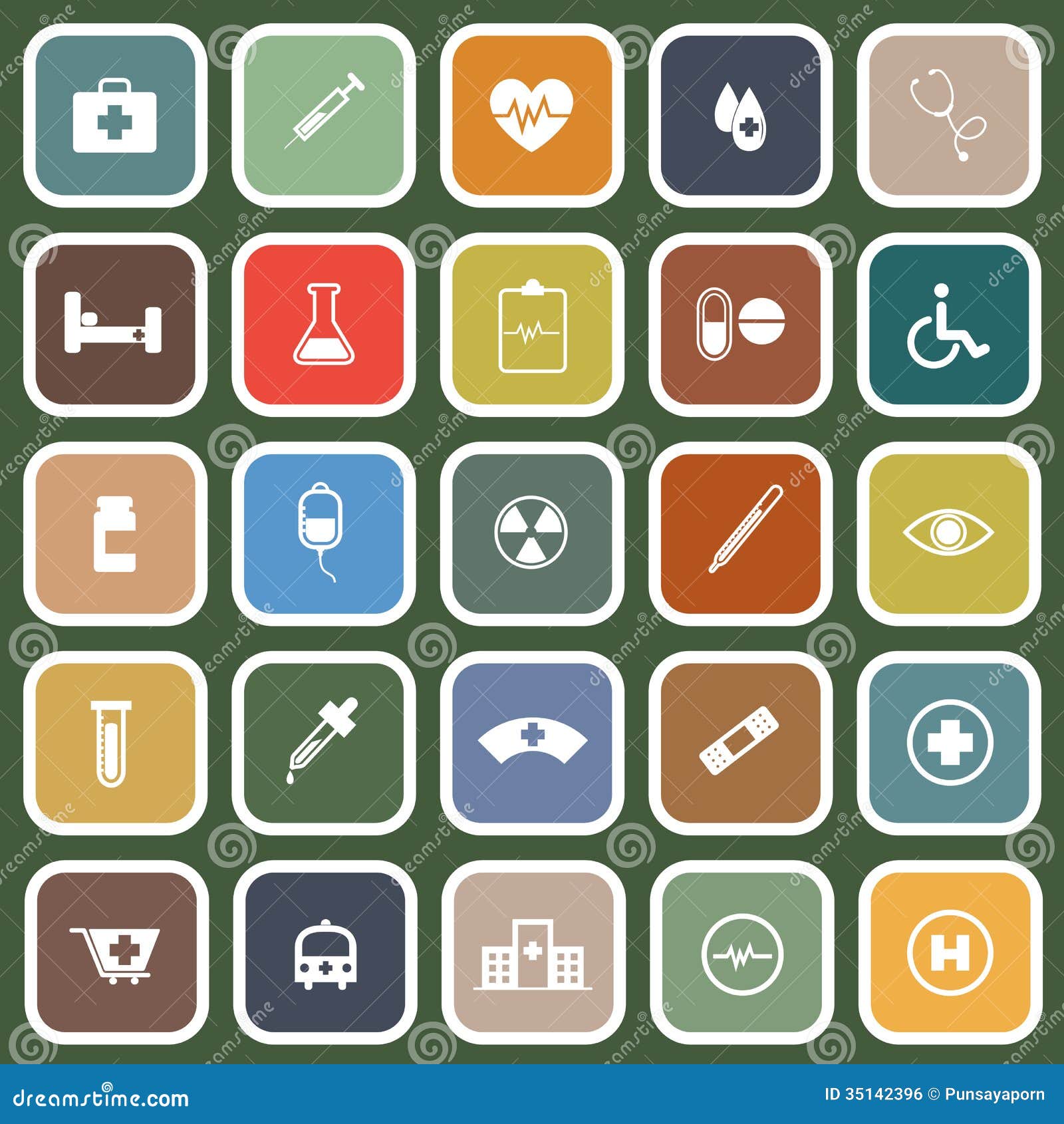 Medical Flat Icons on Green Background Stock Vector - Illustration of ...
