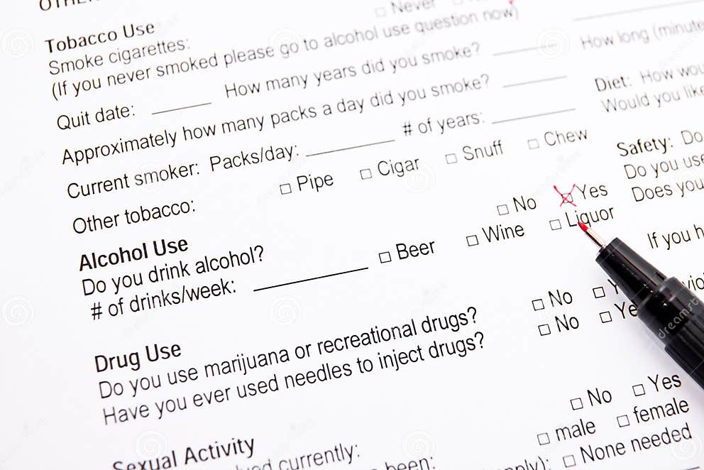 Medical form - alcohol use stock image. Image of form - 28319359