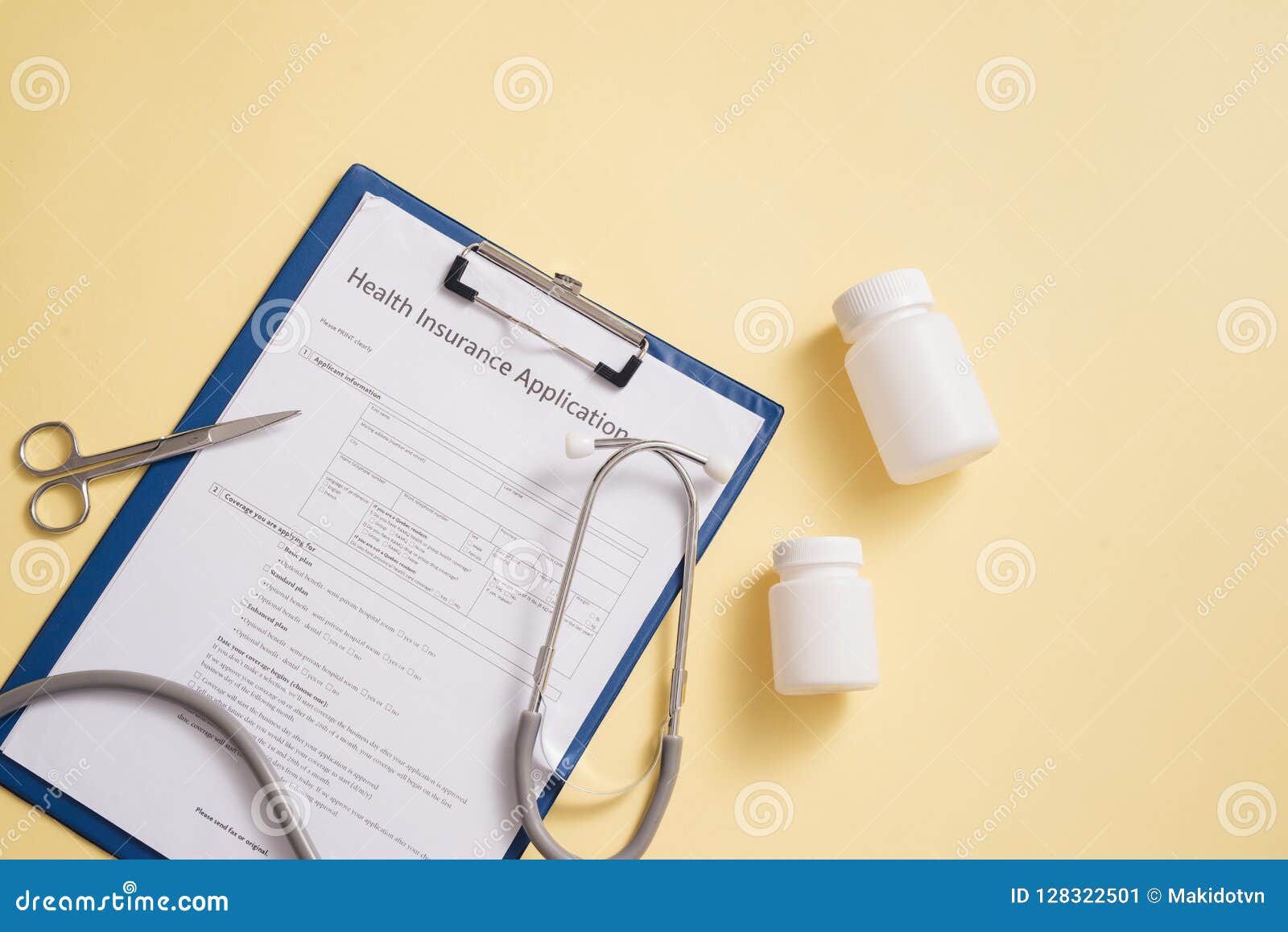 Medical Form with Different Medicaments, Doctor`s Stethoscope Stock ...
