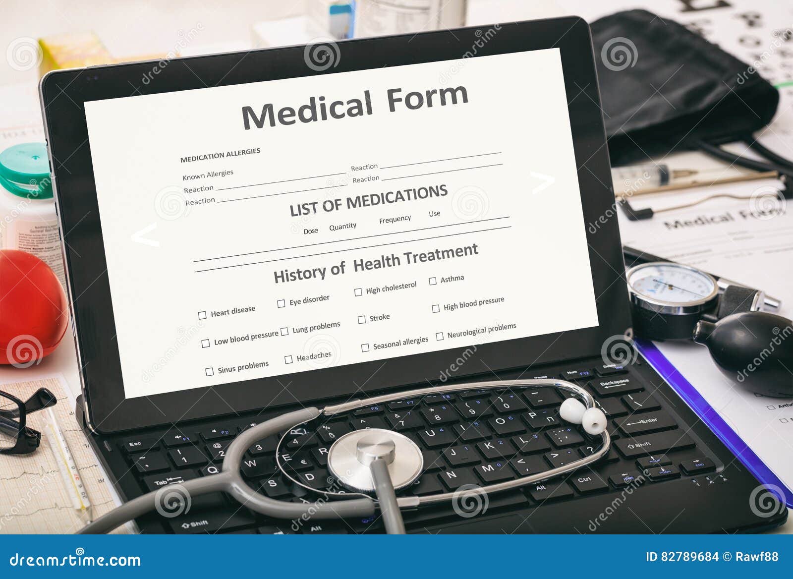 Medical Form on a Doctor`s Computer Screen Stock Photo - Image of black ...