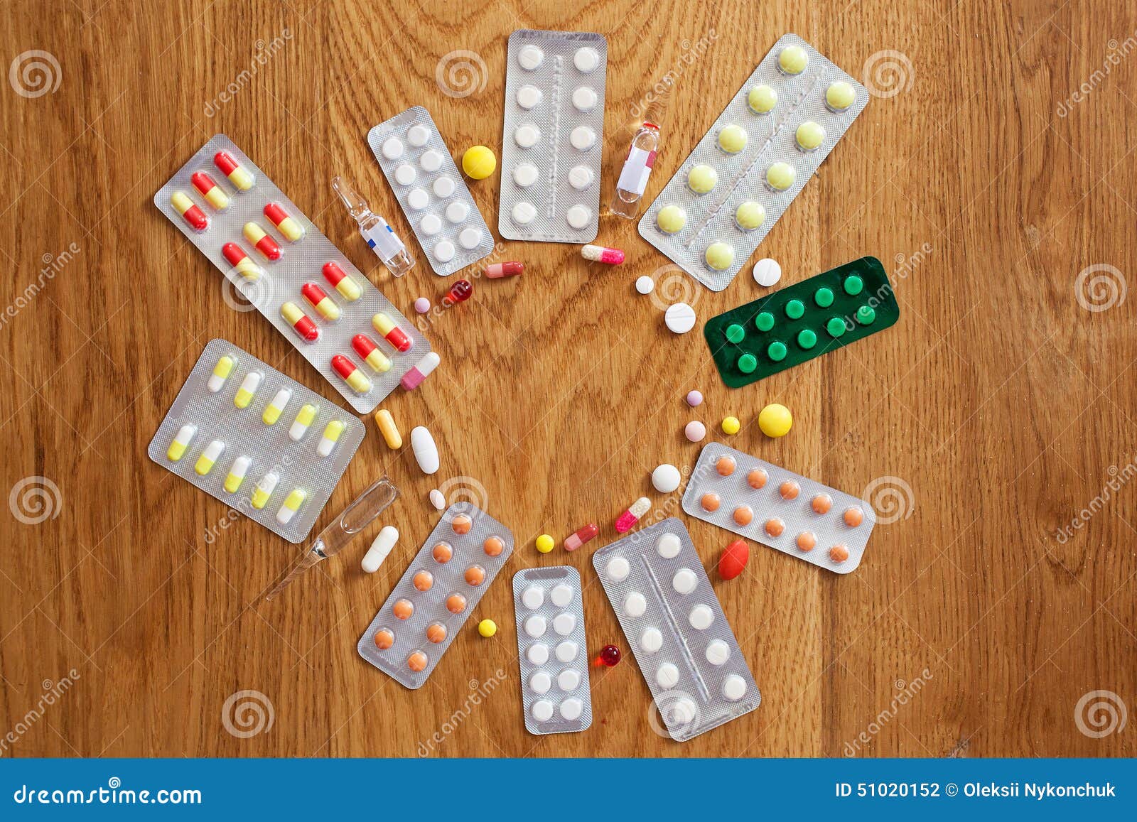 Medical Formulations on a Wooden Surface Stock Photo - Image of objects ...