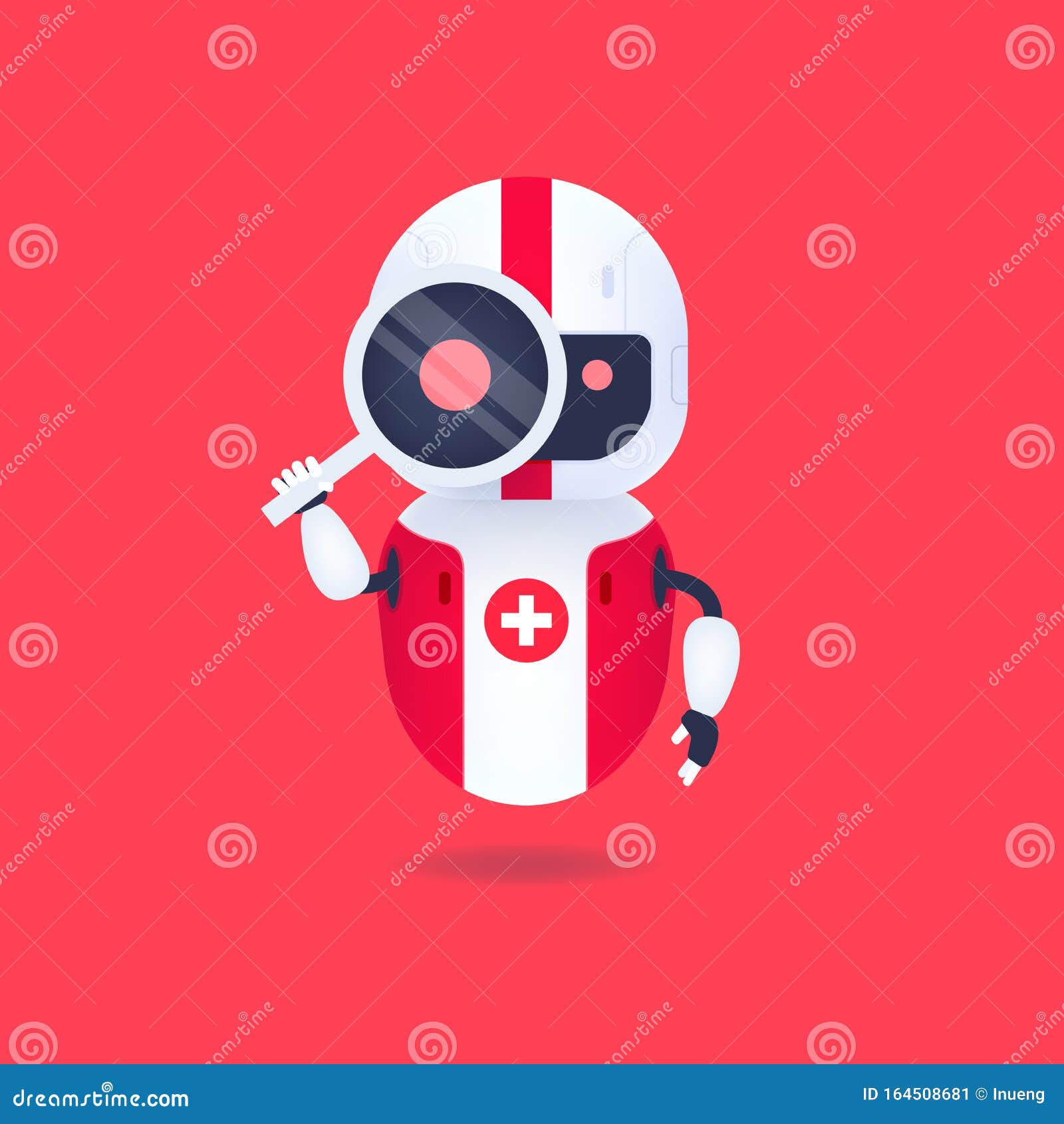 Red Friendly Android Robot Character On Wheeled Platform Vector Cartoon ...