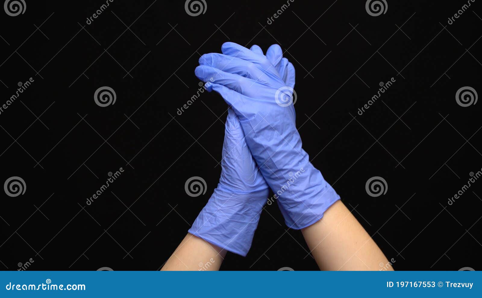Medical Hands with Blue Gloves Clapping on Black Background Stock Image ...