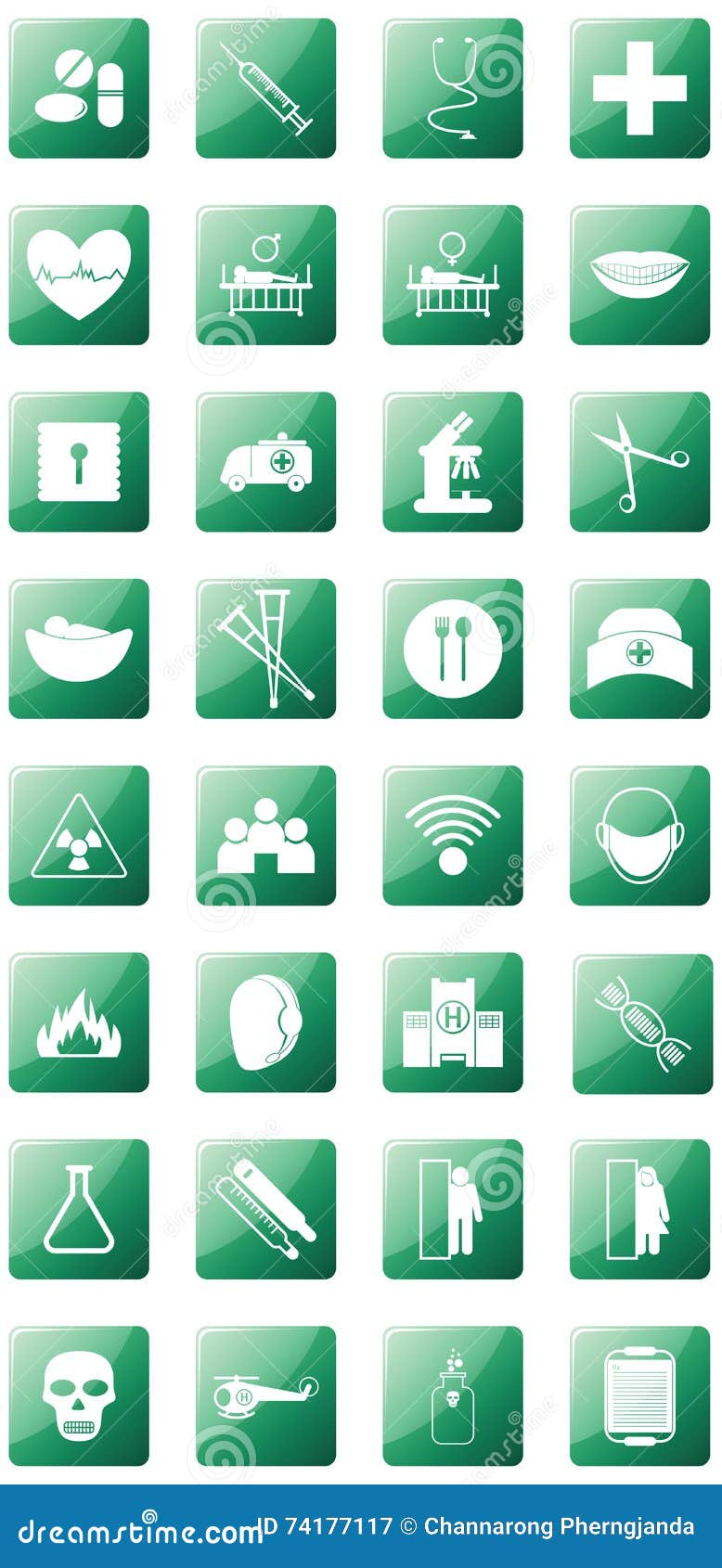 Medical Icon Set on Green Background. Stock Vector - Illustration of ...