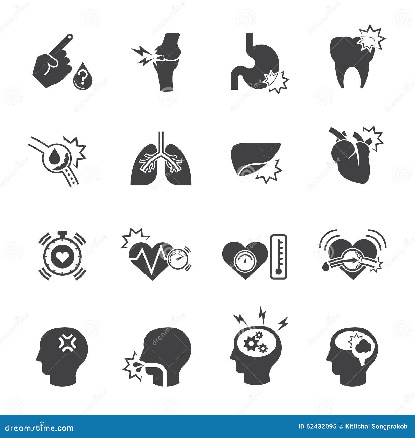Medical icon set, Pain stock vector. Illustration of headache - 62432095