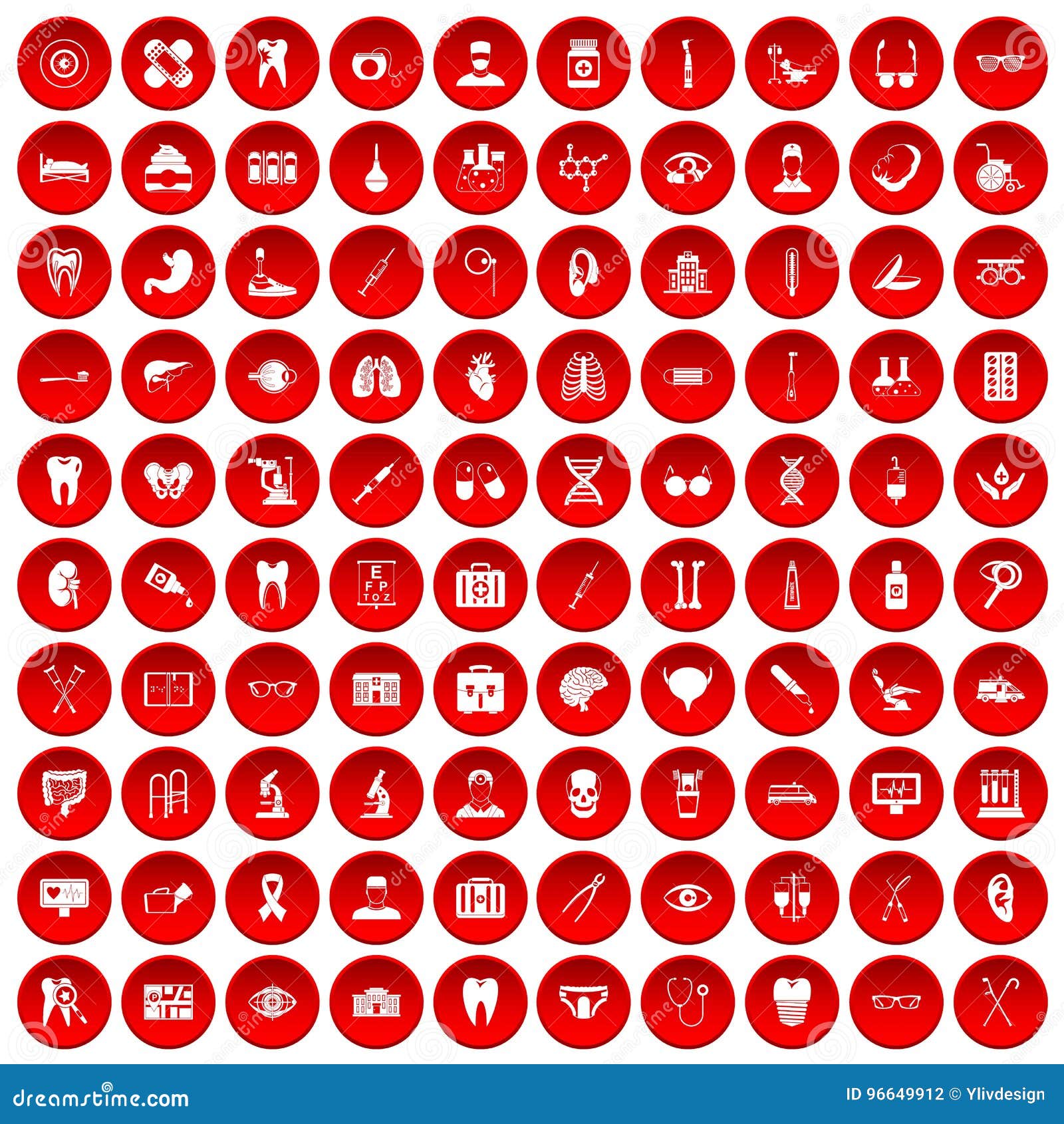100 medical icons set red stock vector. Illustration of crutches - 96649912