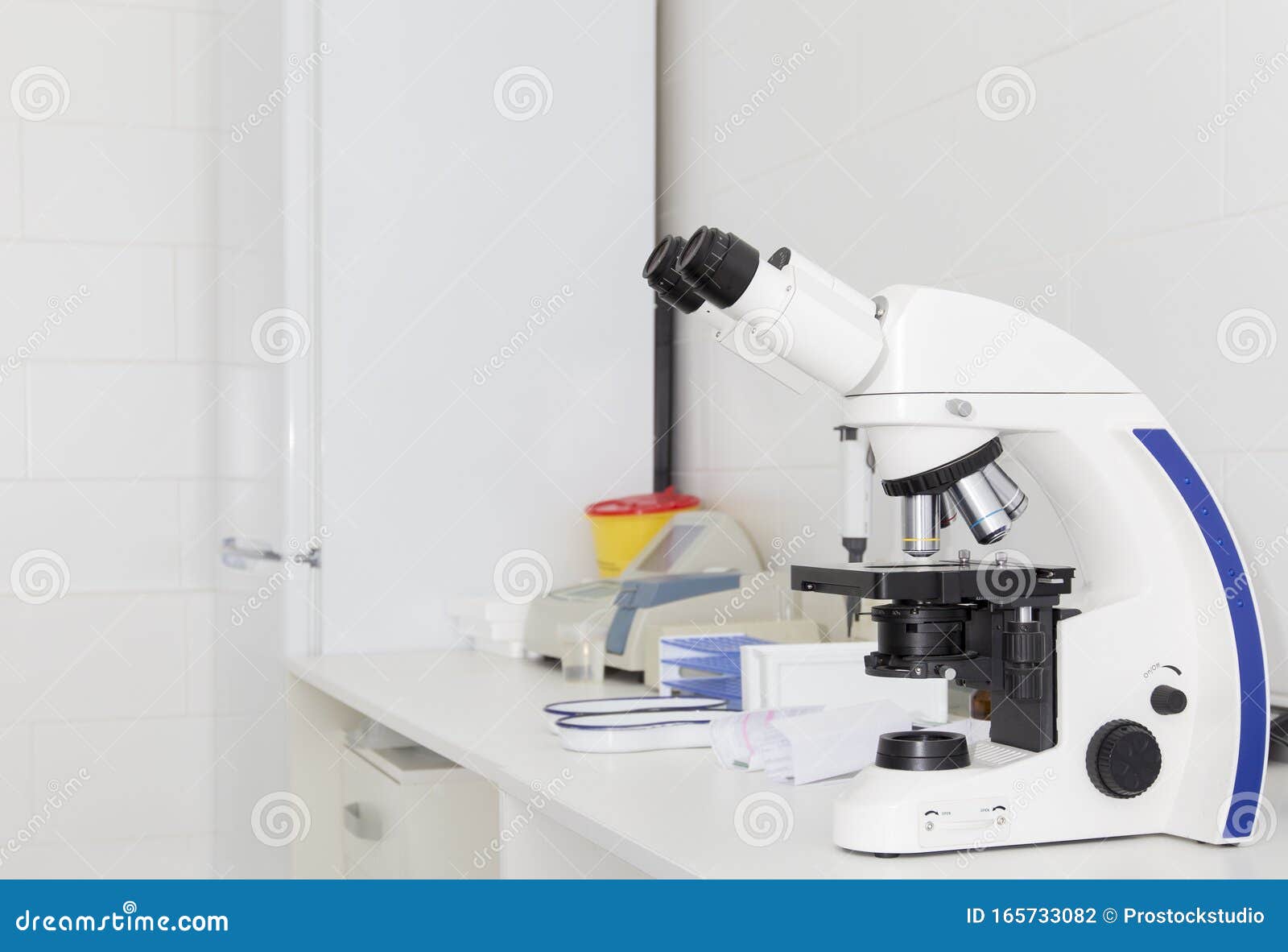 Close Up of Modern Microscope on Table with Samples Stock Photo - Image ...