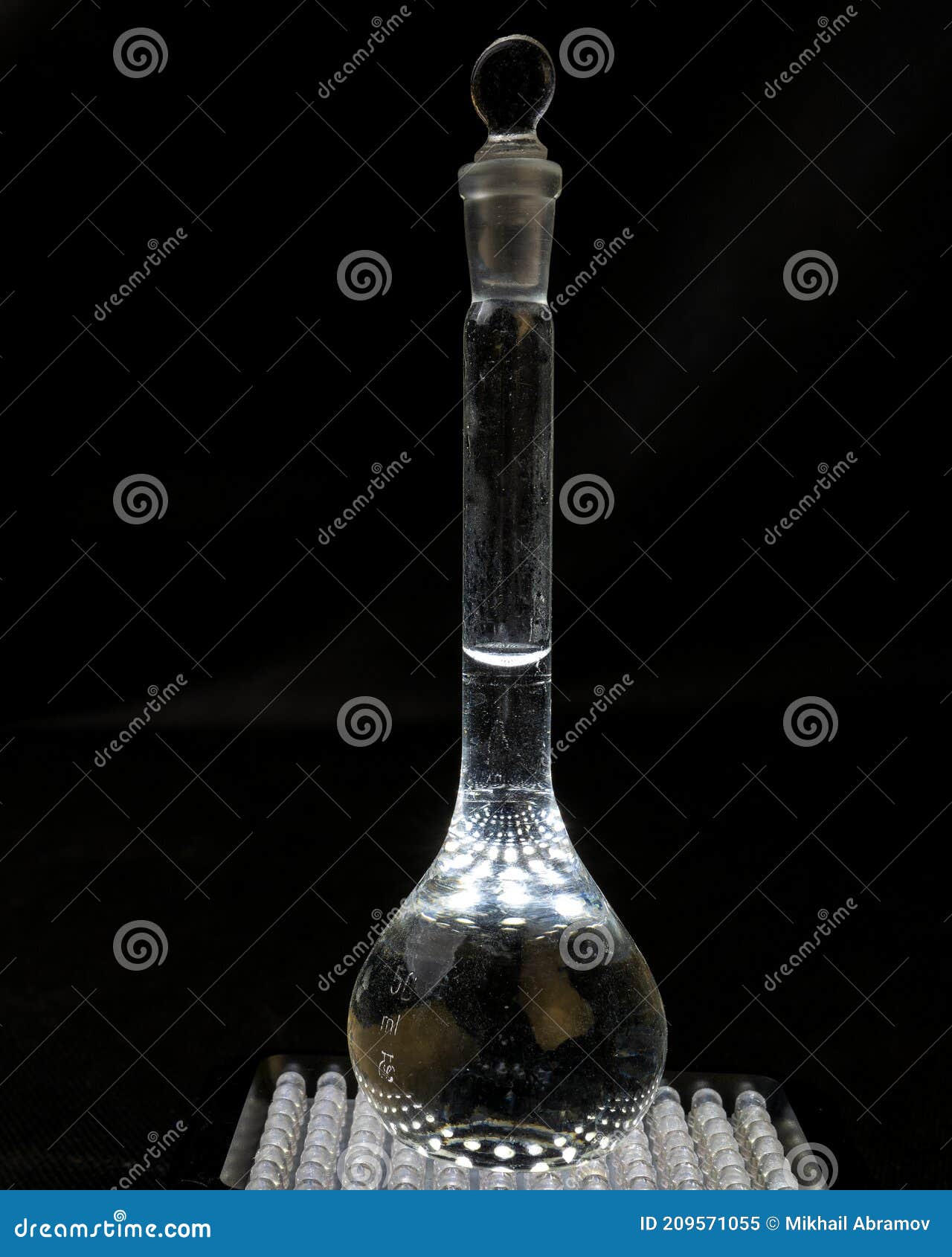 Medical Laboratory Flasks on Black Blue Background Stock Image - Image ...