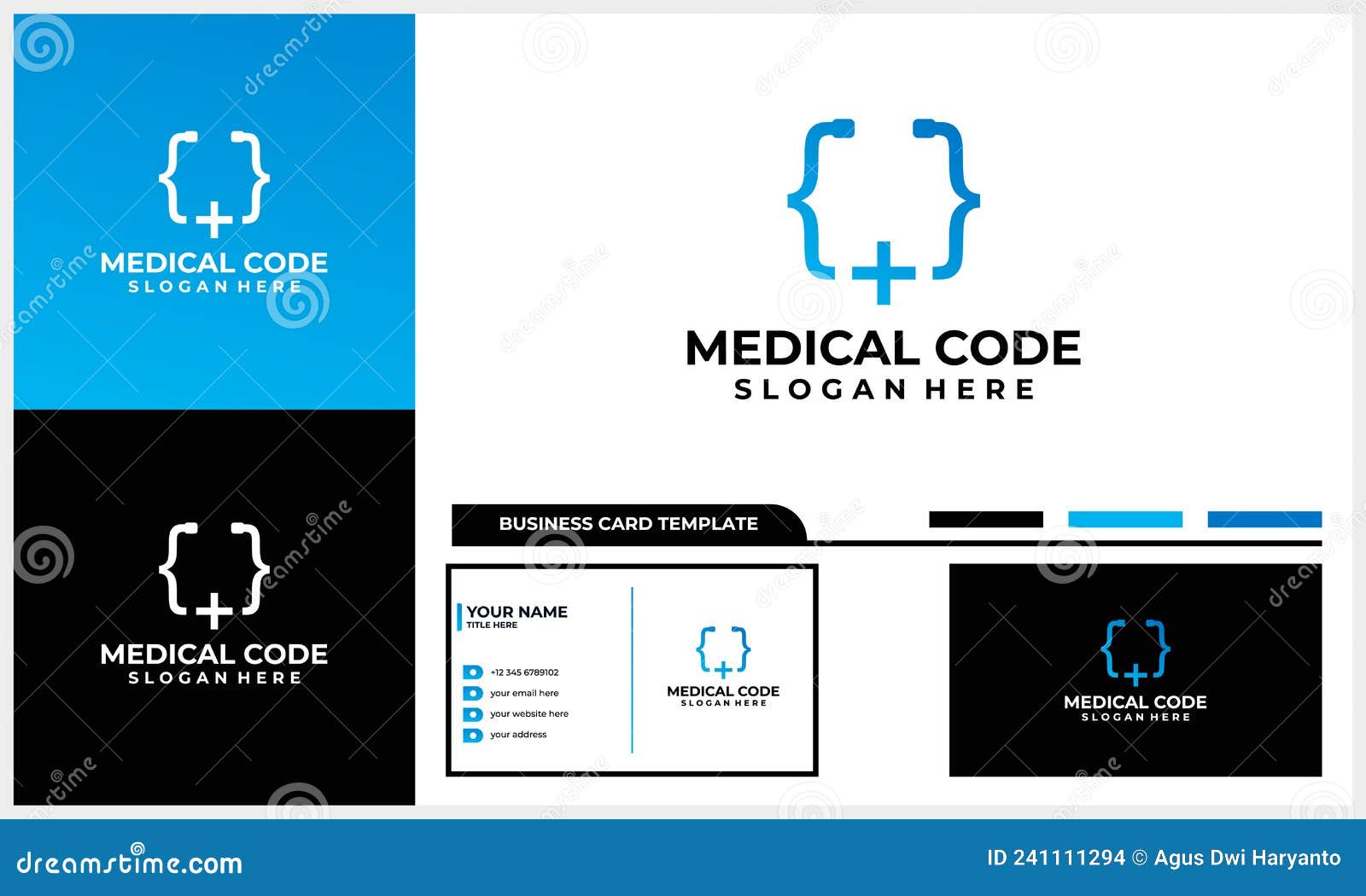 Medical Logo with Coding Icon Concept and Business Card Template Stock ...