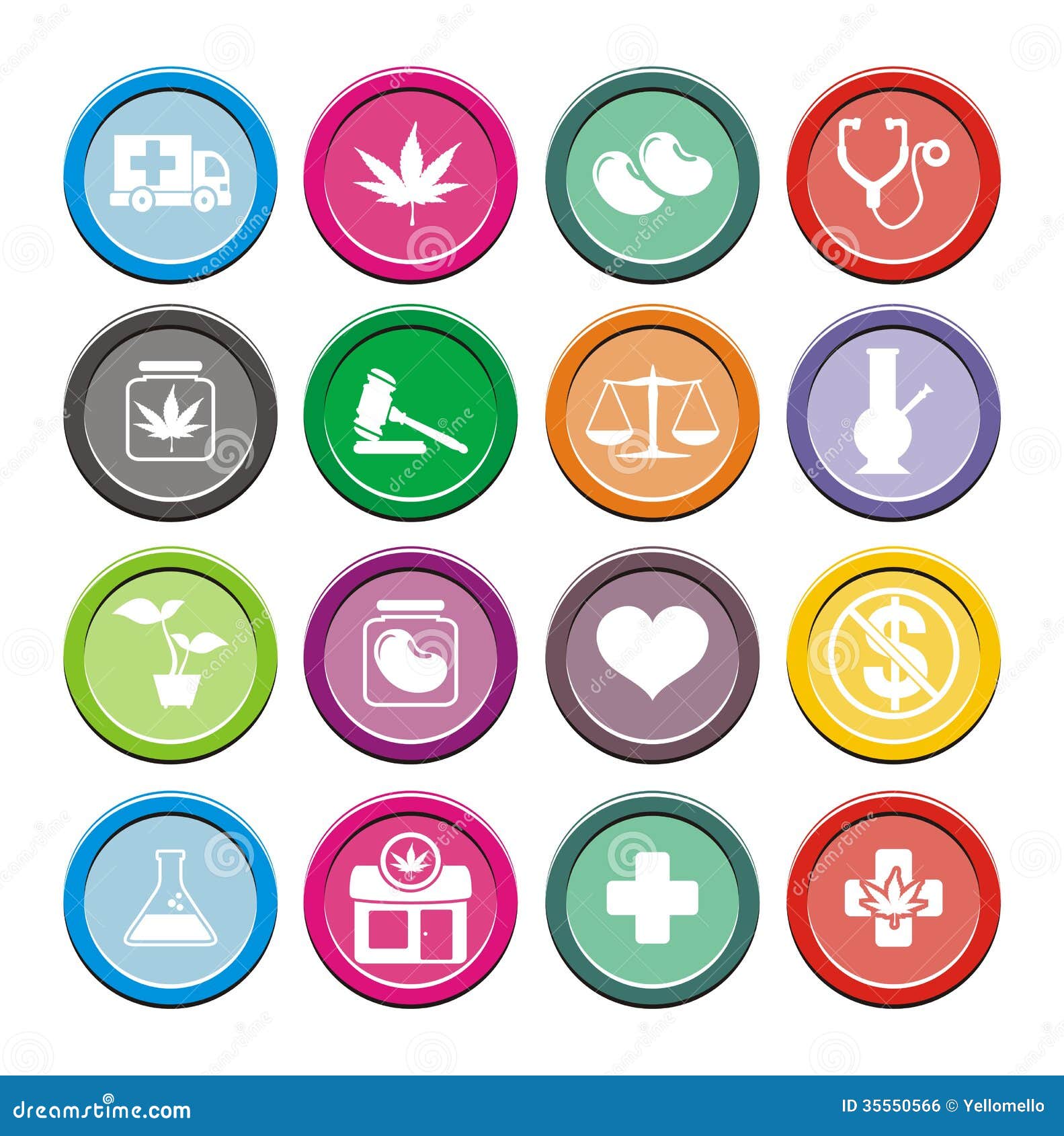 Medical Marijuana Icons - Round Icons Stock Vector - Illustration of ...