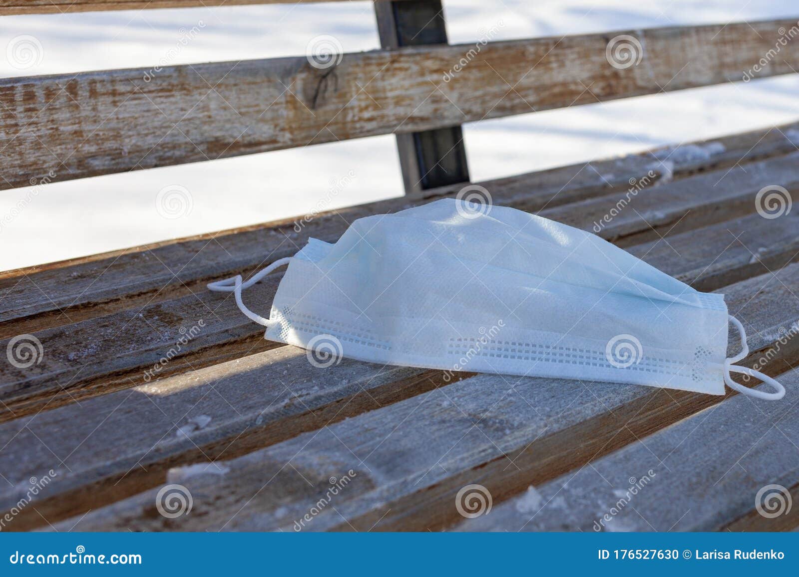 Medical Mask Forgotten on a Park Bench Stock Photo - Image of park ...