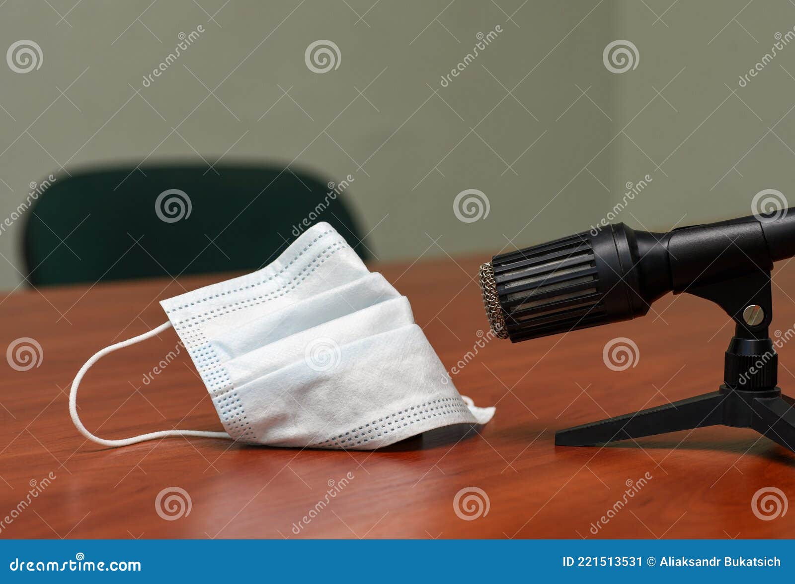 Medical Mask in Front of Microphone in Studio Stock Image - Image of ...