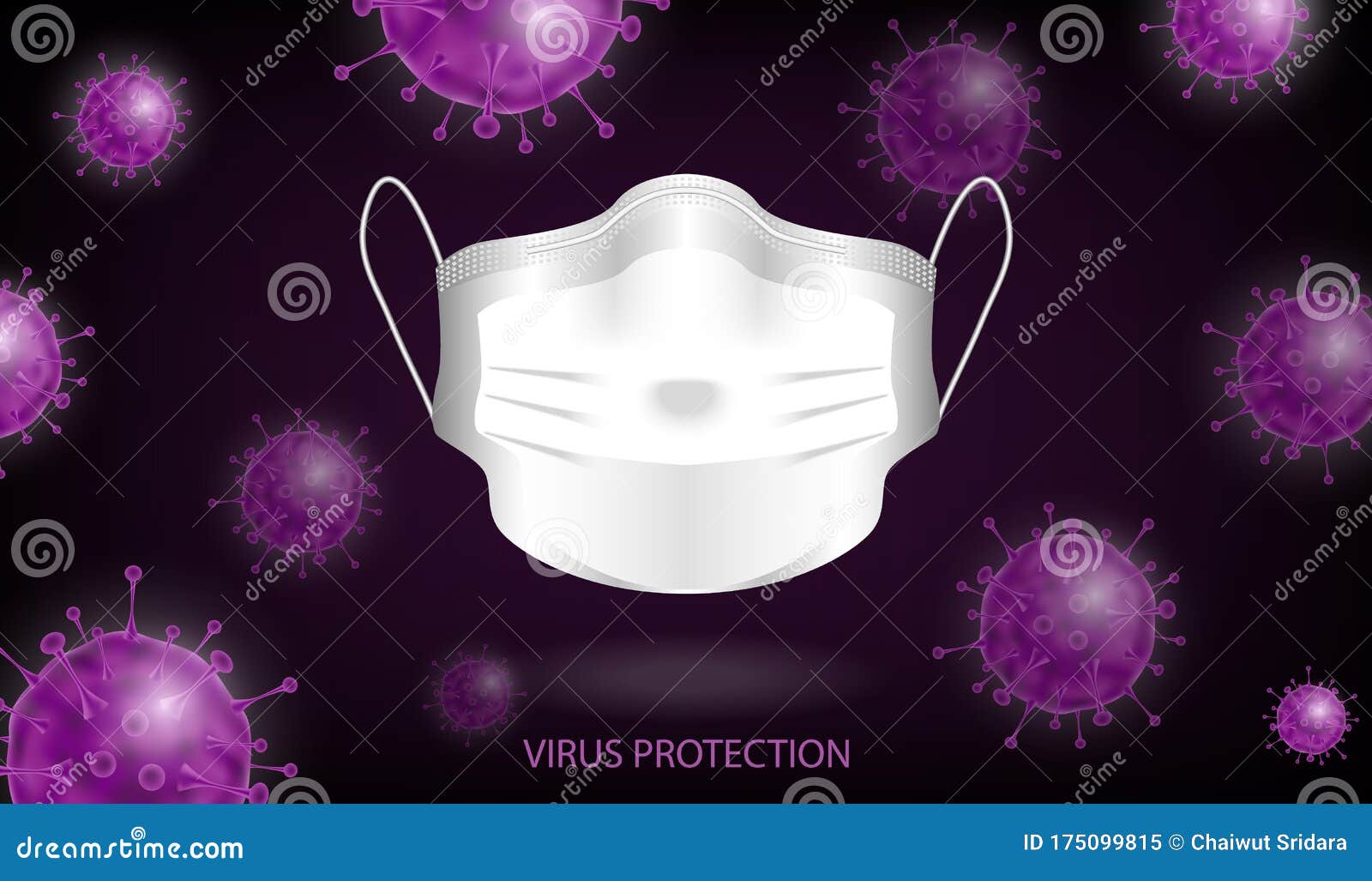Medical Mask on Microscopic Virus Abstract Background Vector Stock ...