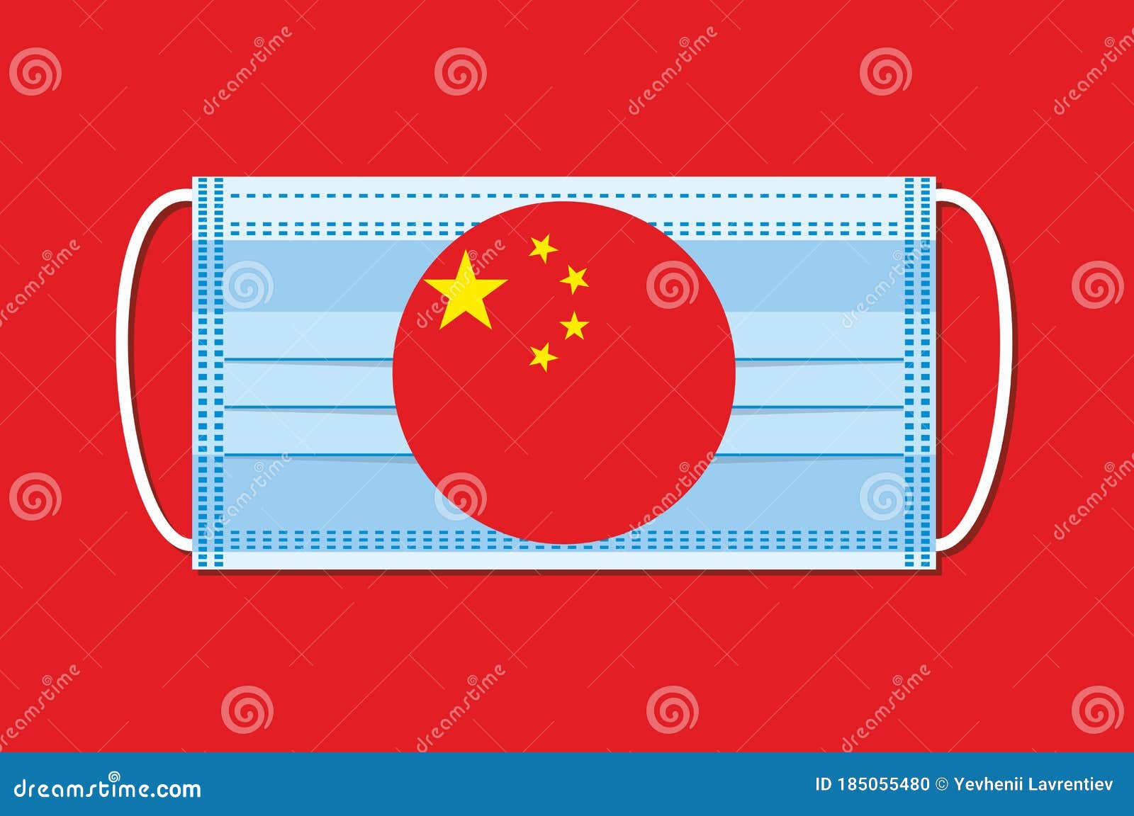 Medical Mask Vector with a Round Flag of China on a Blue Background ...