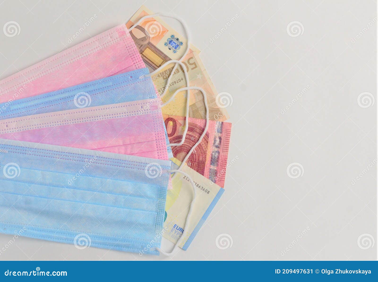Medical Masks and Euro Banknotes on a Light Background Stock Image ...