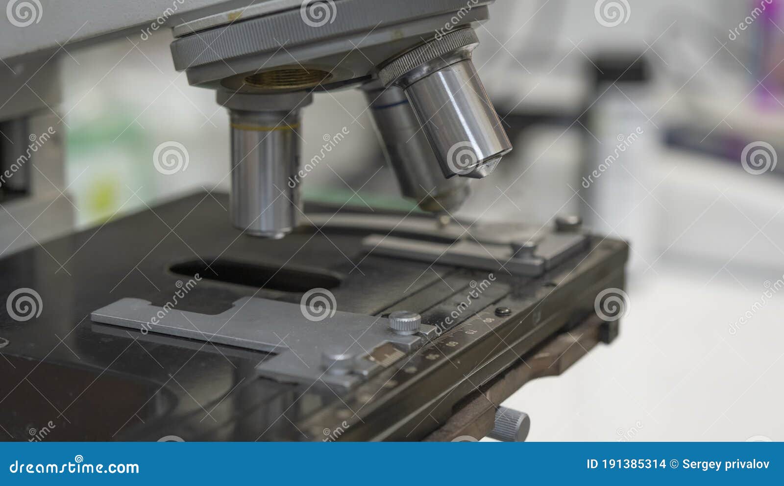 Medical Microscope Closeup. Scientific Microscope Lens Stock Photo ...