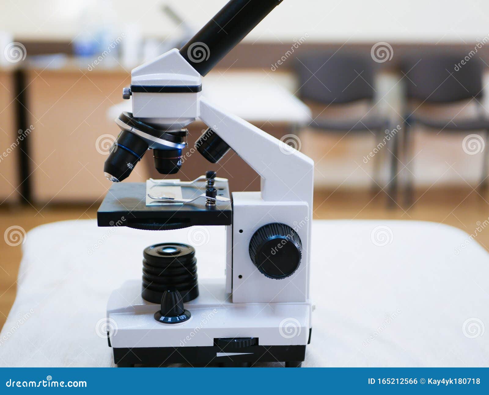 Medical Microscope. Large View. Black and White Stock Photo - Image of ...