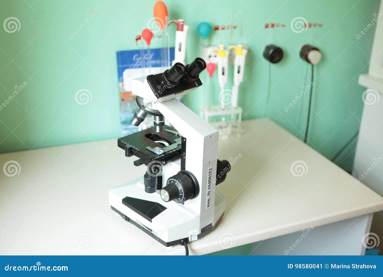 Medical Microscope and Test Tubes on the Lab Table . Stock Image ...