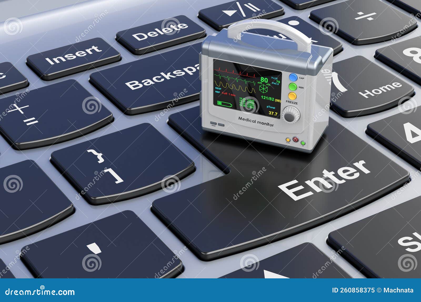 Medical Monitor on Computer Keyboard, 3D Rendering Stock Illustration ...