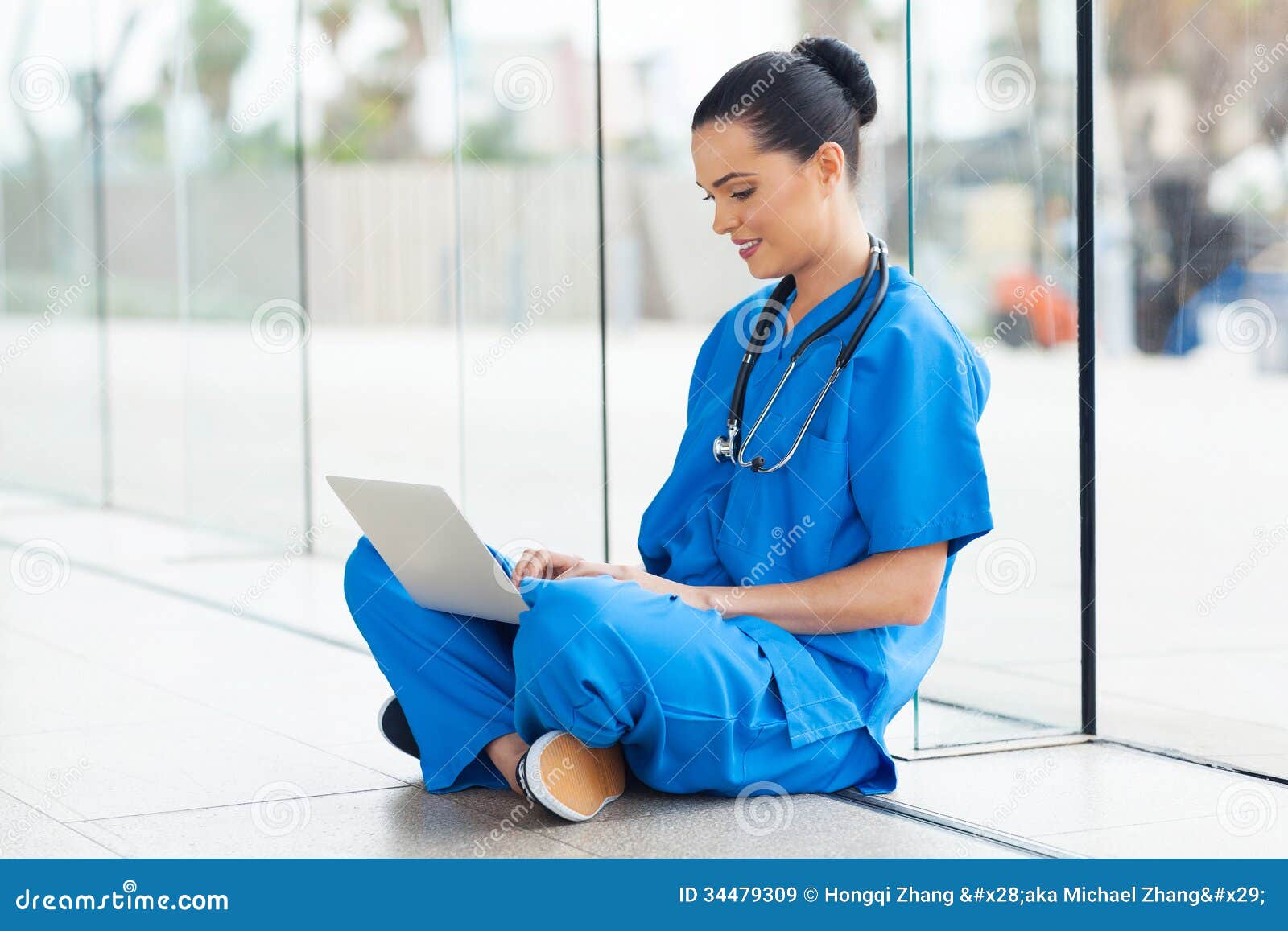 Medical nurse laptop stock image. Image of laptop, online - 34479309
