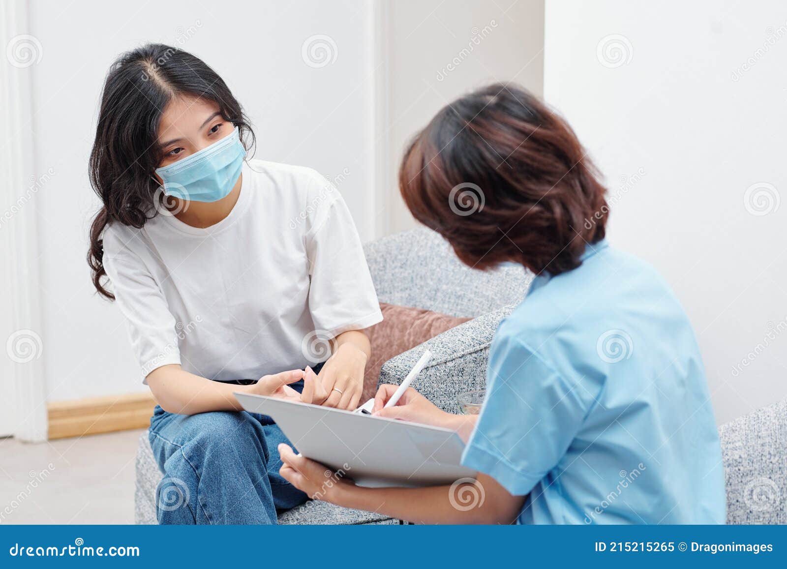 Nurse taking to patient stock image. Image of pain, document - 215215265
