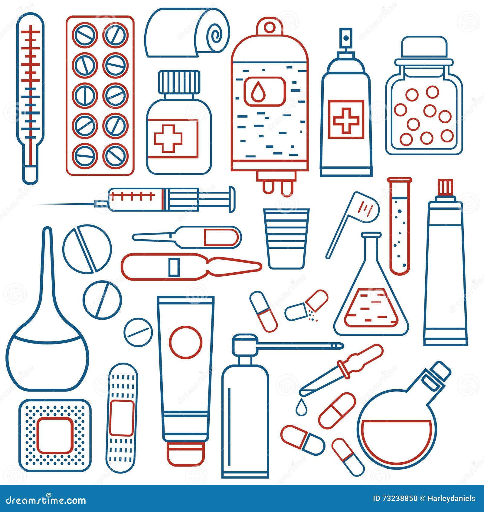 Medical objects set stock vector. Illustration of injecting - 73238850