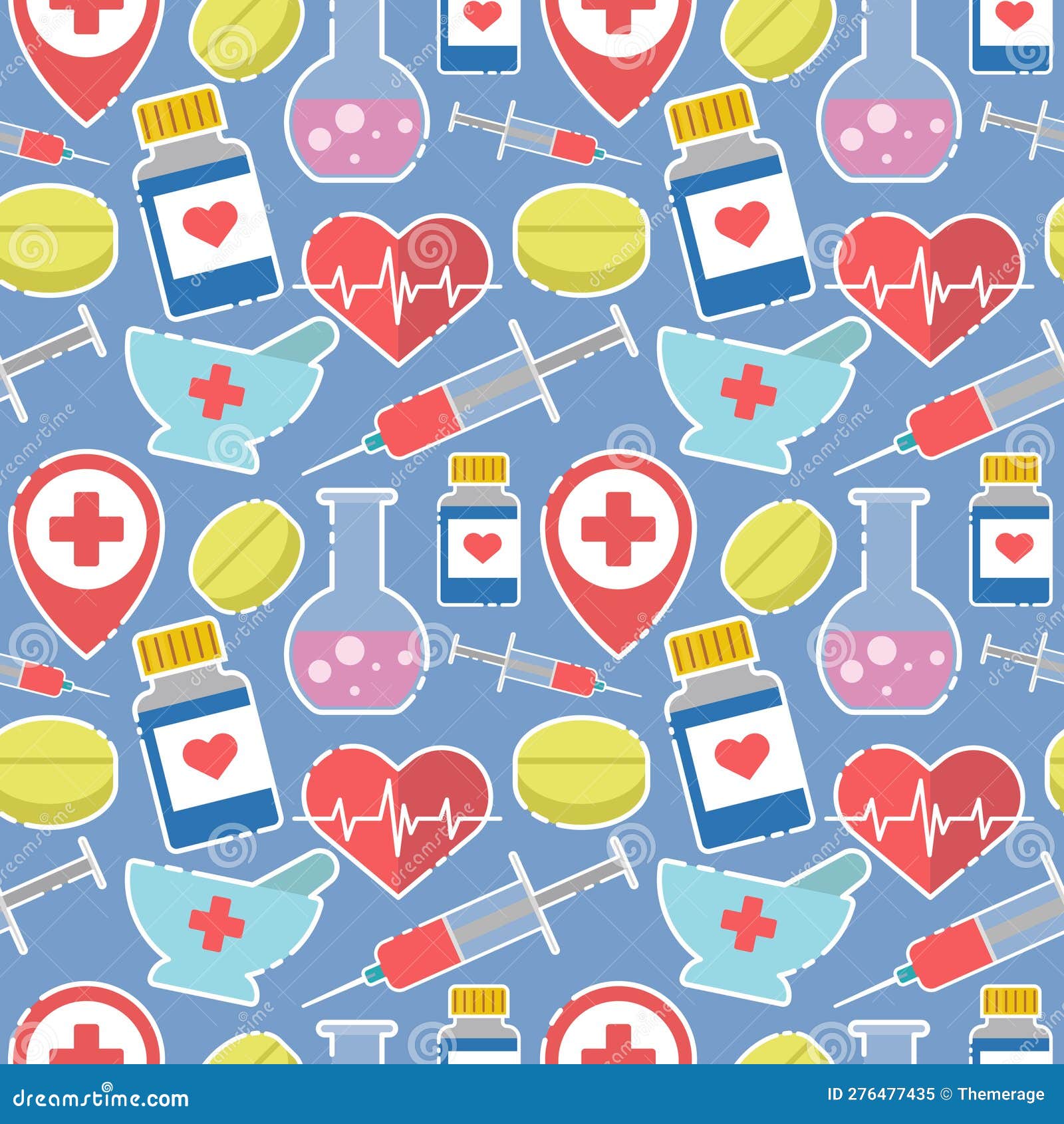 Medical Pattern with Elements of Geo Position, Pills, Bottle with Syrup ...