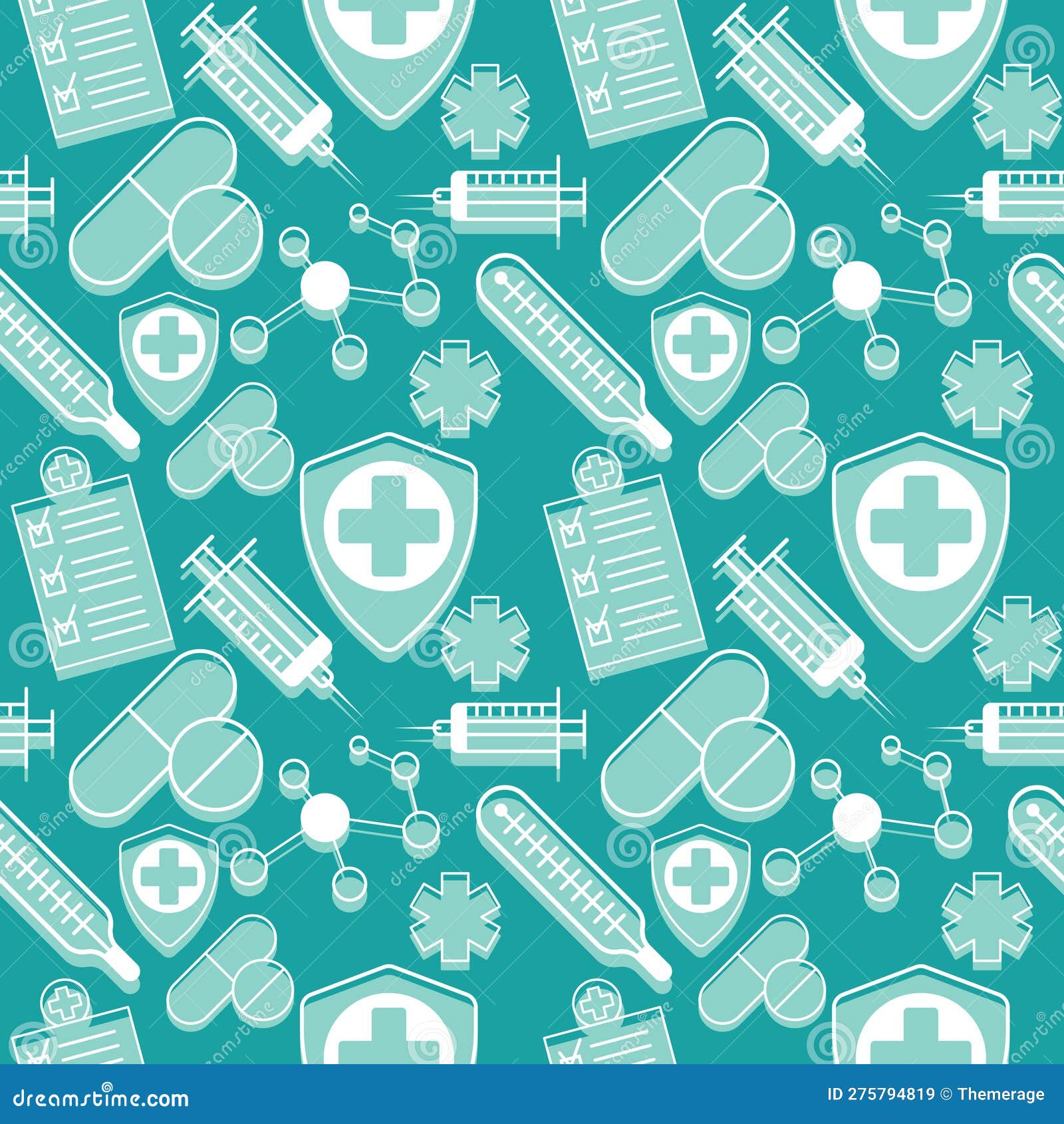 Medical Pattern with Flat White Elements on Green Background Stock ...