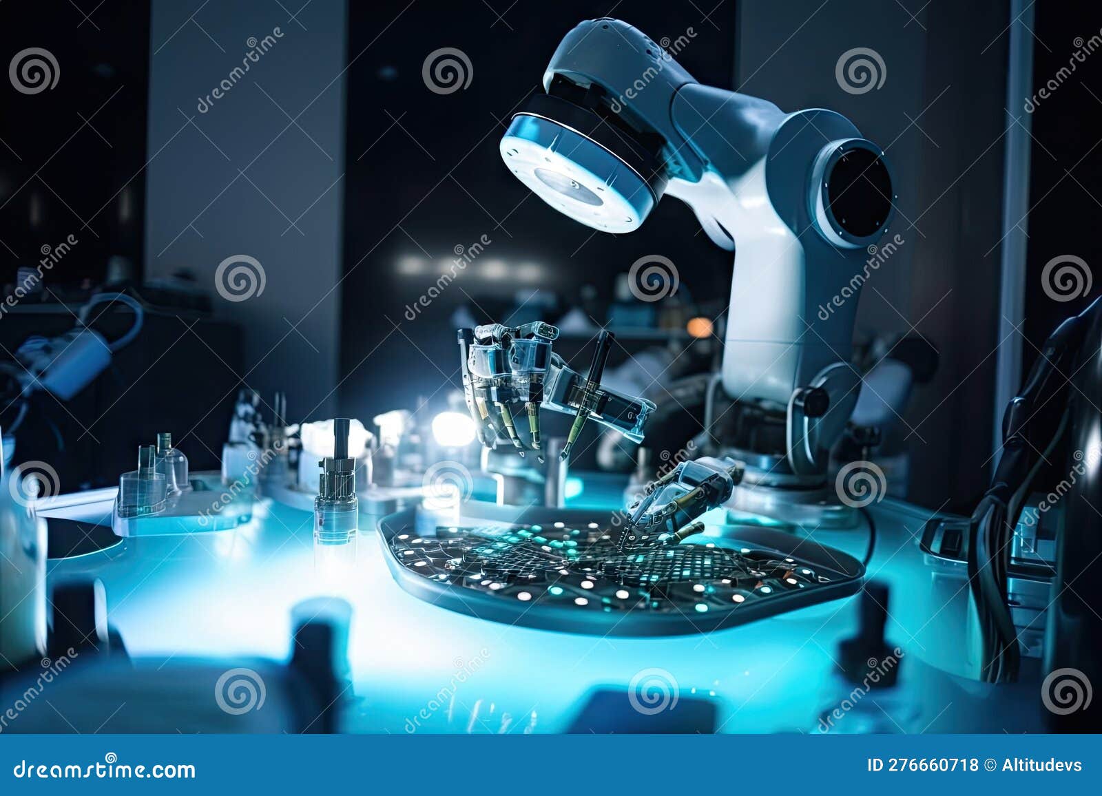 Medical and Pharmaceutical Robot Performing , with Lights and Tools in ...