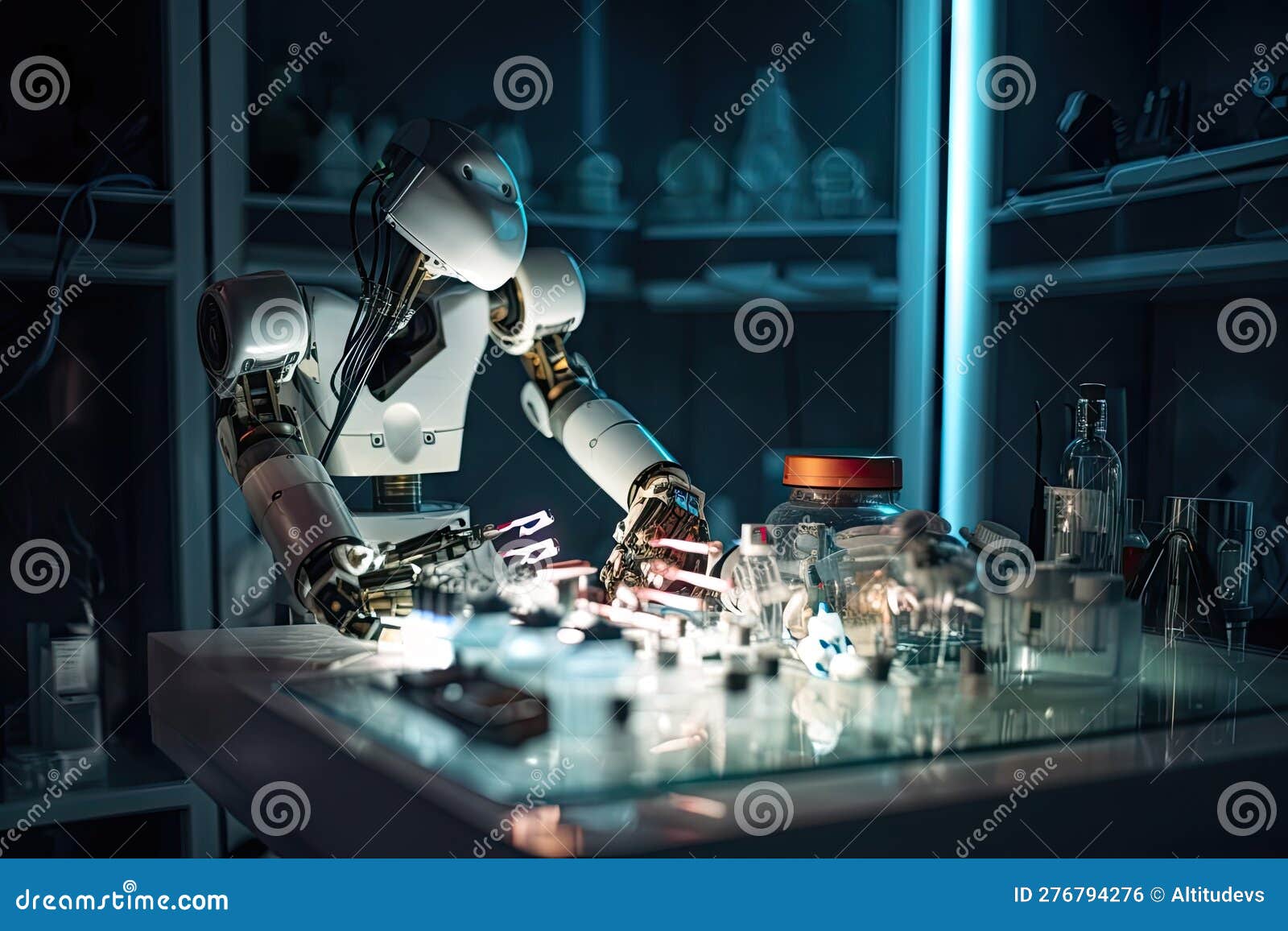 Medical and Pharmaceutical Robot Performing , with Lights and Tools in ...