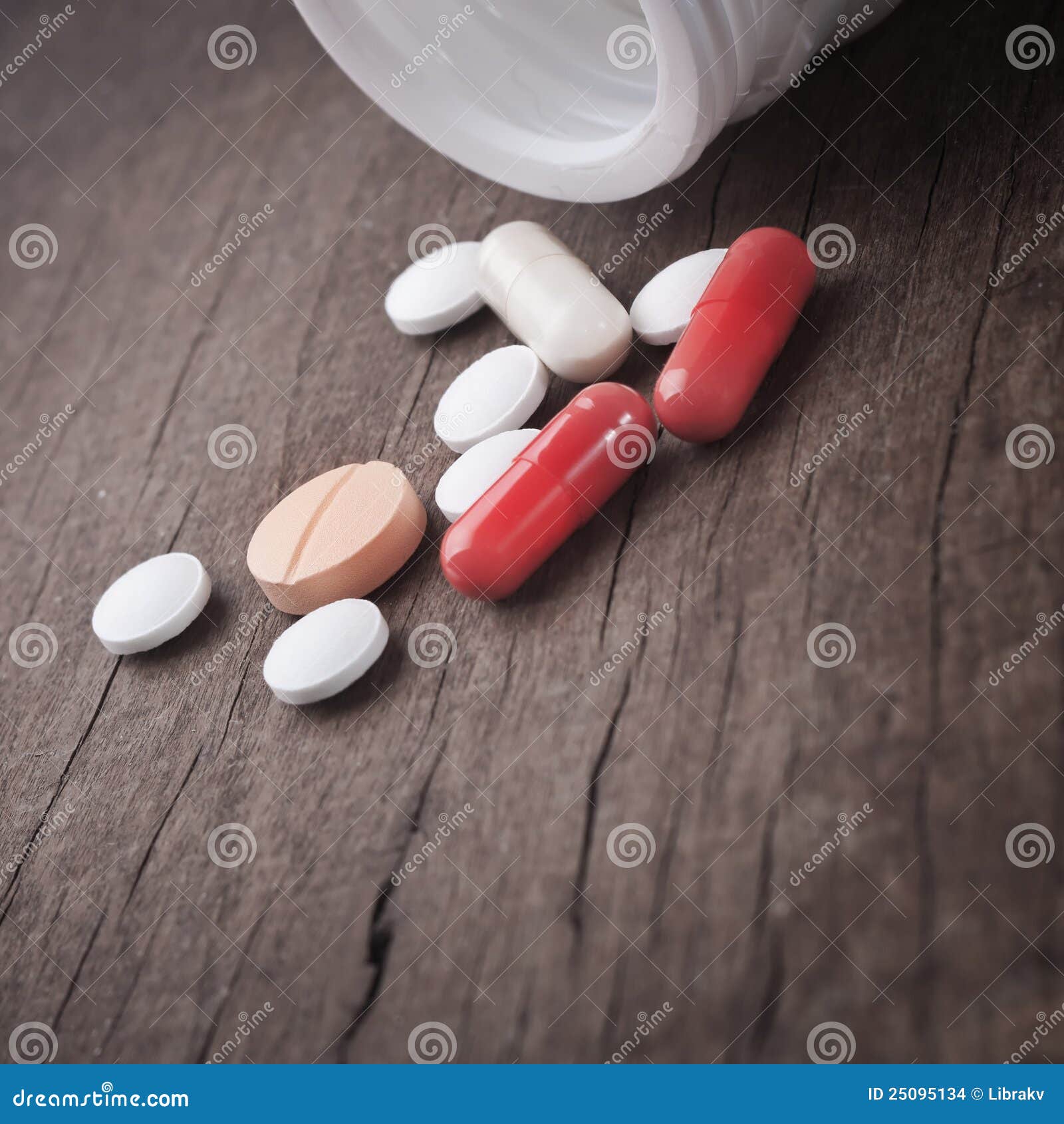 Medical Pill on Wooden Table. Stock Photo - Image of pain, antibiotic ...