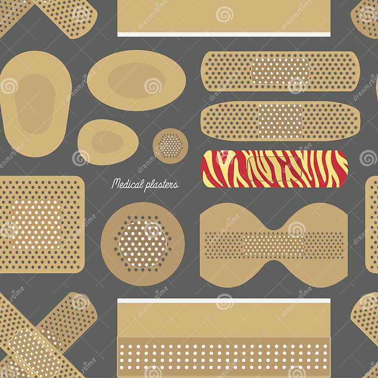 Medical Plasters of Various Shape Pattern Stock Vector - Illustration ...