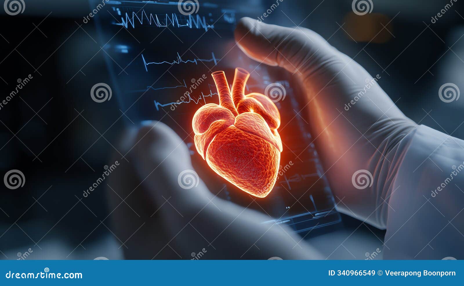 Medical Professional Holding Glowing Heart Scan in Laboratory Setting ...