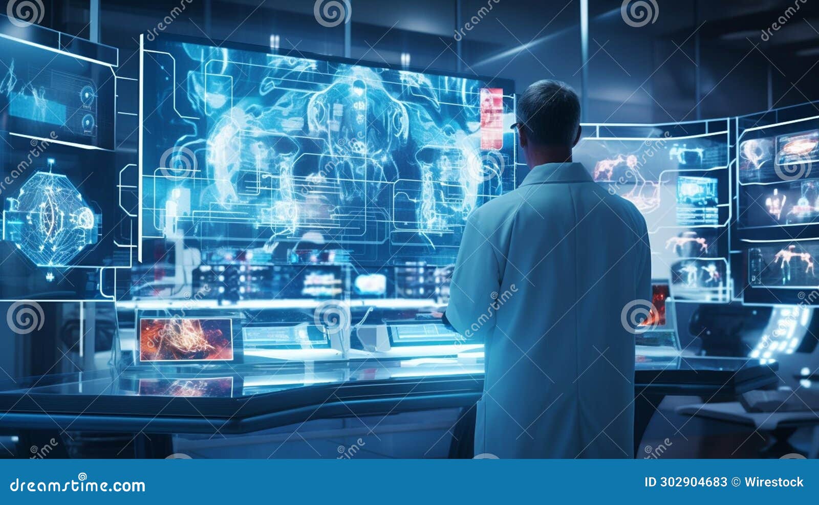 Medical Professional Standing in Front of a Computer Monitor, AI ...