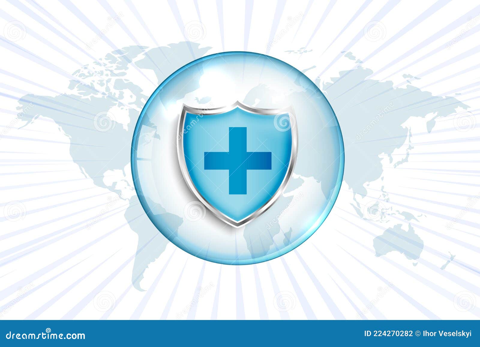 Medical Protection Shield with Cross Sign and World Map Stock Vector ...