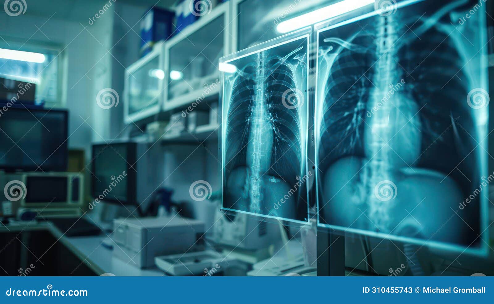 Medical X-rays in a Laboratory Created with Generative AI. Scan of the ...