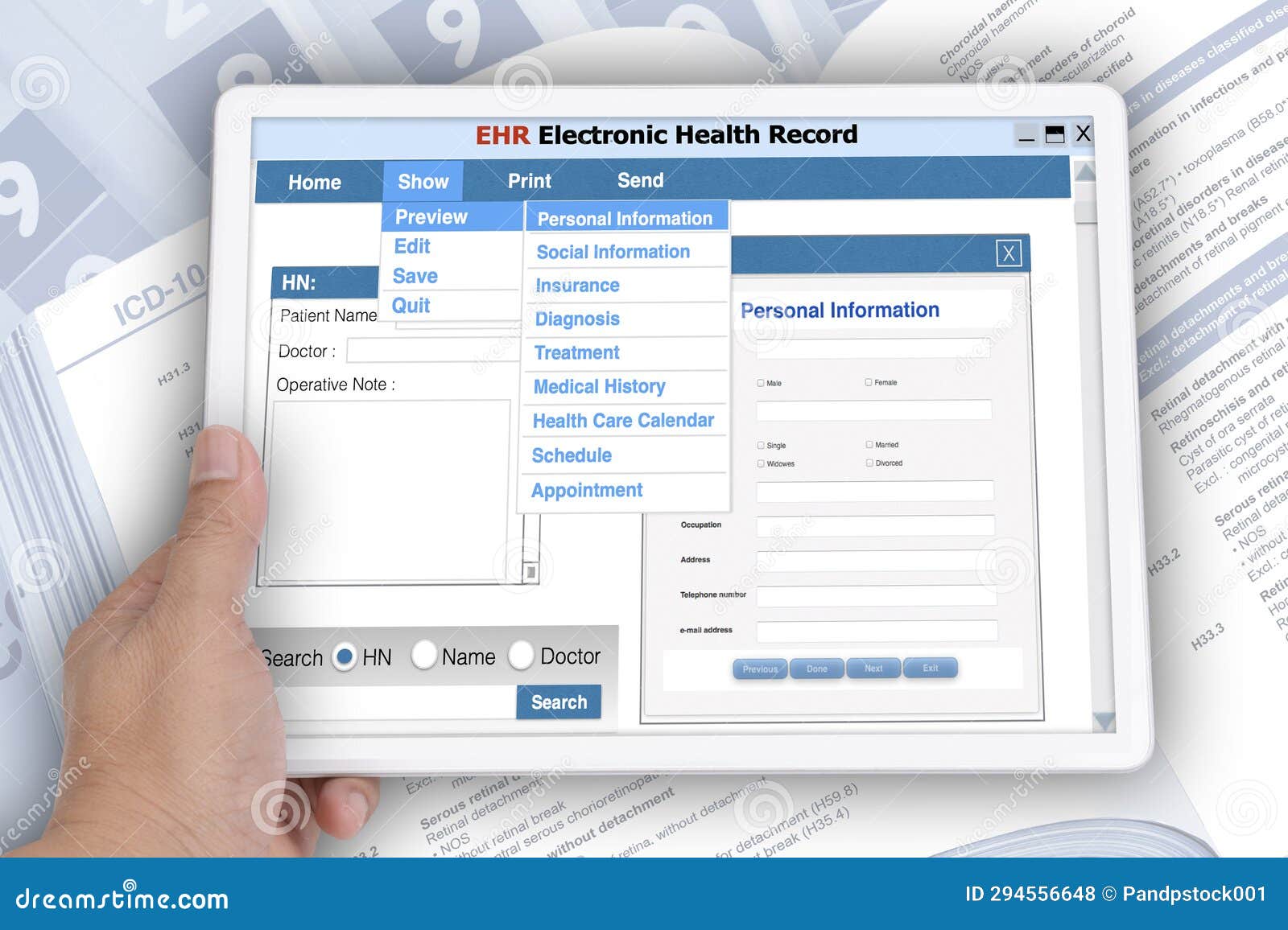 Medical Record Form Shown on Electronic Tablet Screen...Medical Record ...
