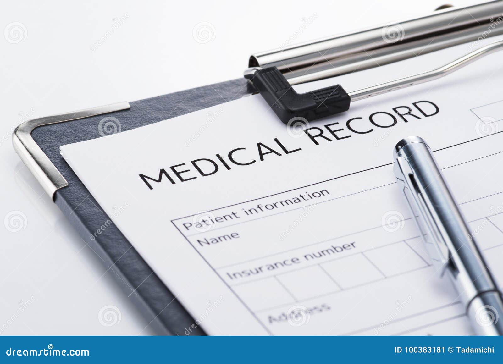 Medical Record and Pen on White Background. Stock Image - Image of desk ...