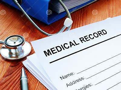 Medical Record and Stack of Papers with Stethoscope Stock Image - Image ...