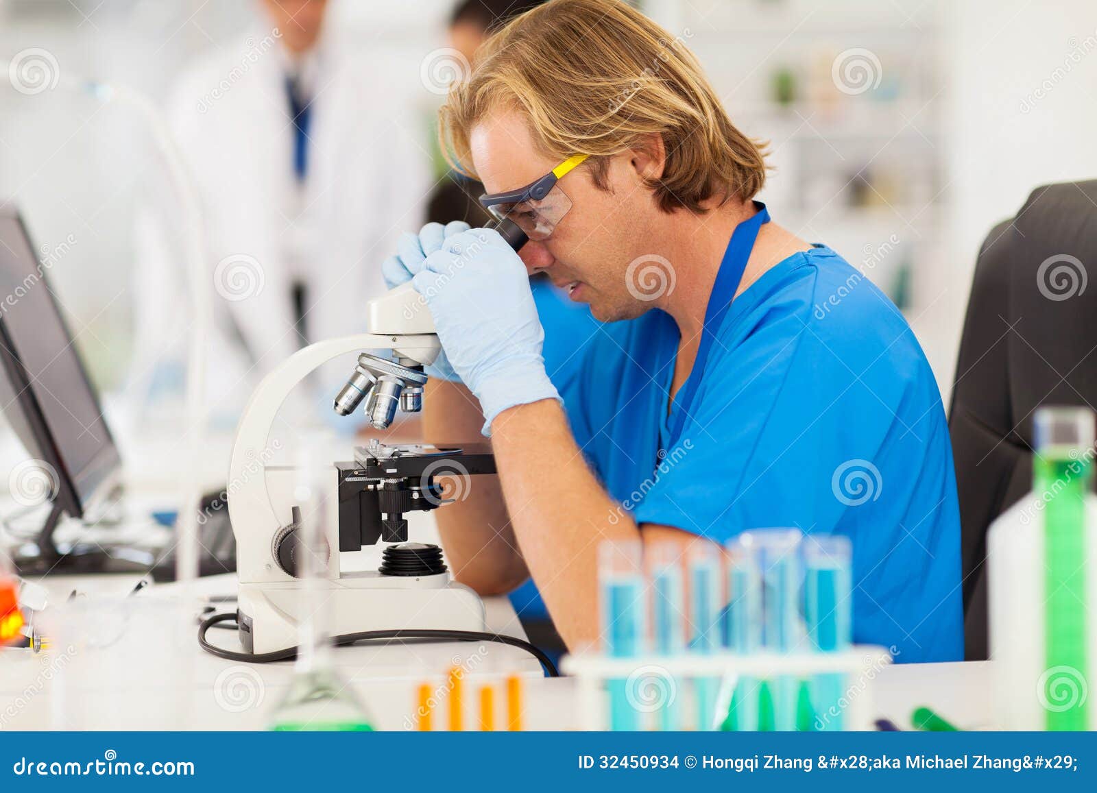 Medical researcher working stock photo. Image of microscope - 32450934