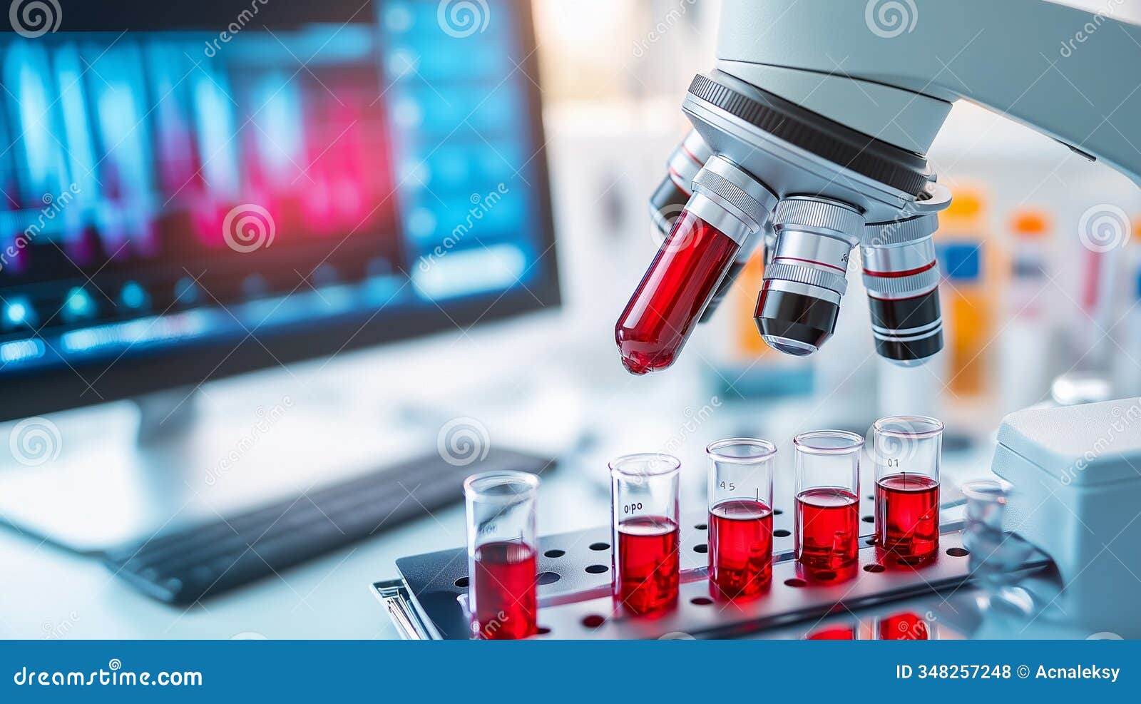 Medical Researchers Analyzing Blood Samples Under a Microscope in a ...