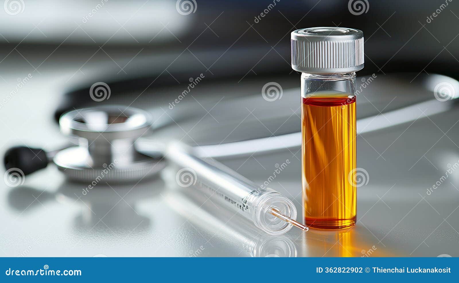 Medical Sample Vial and Stethoscope on Clean Surface Stock Illustration ...