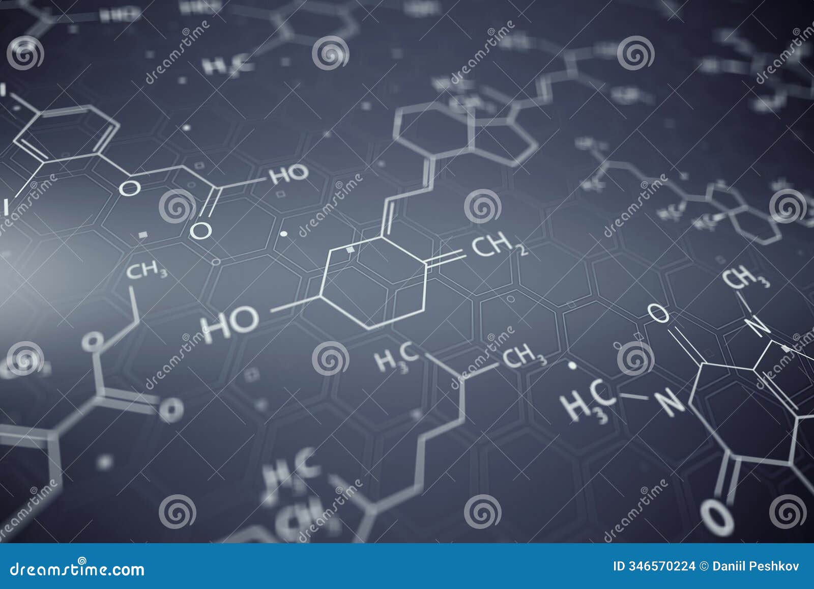 Chemical Molecule With Blue Background, 3d Rendering Royalty-Free Stock ...