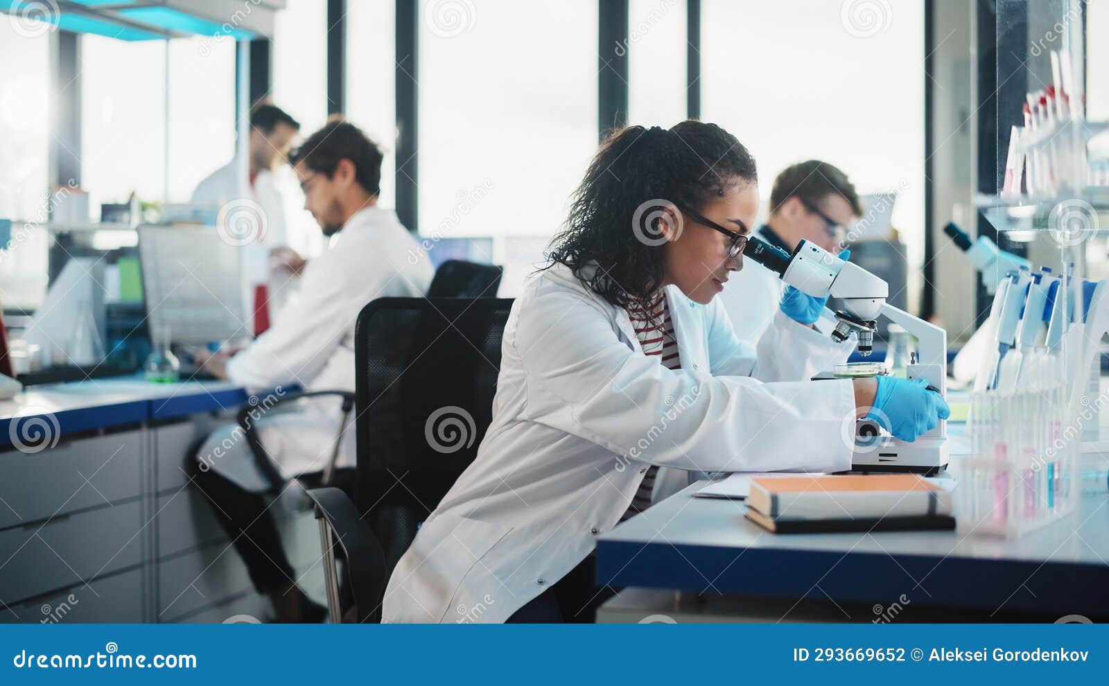 Medical Science Laboratory: Beautiful Black Scientist Looking Under ...