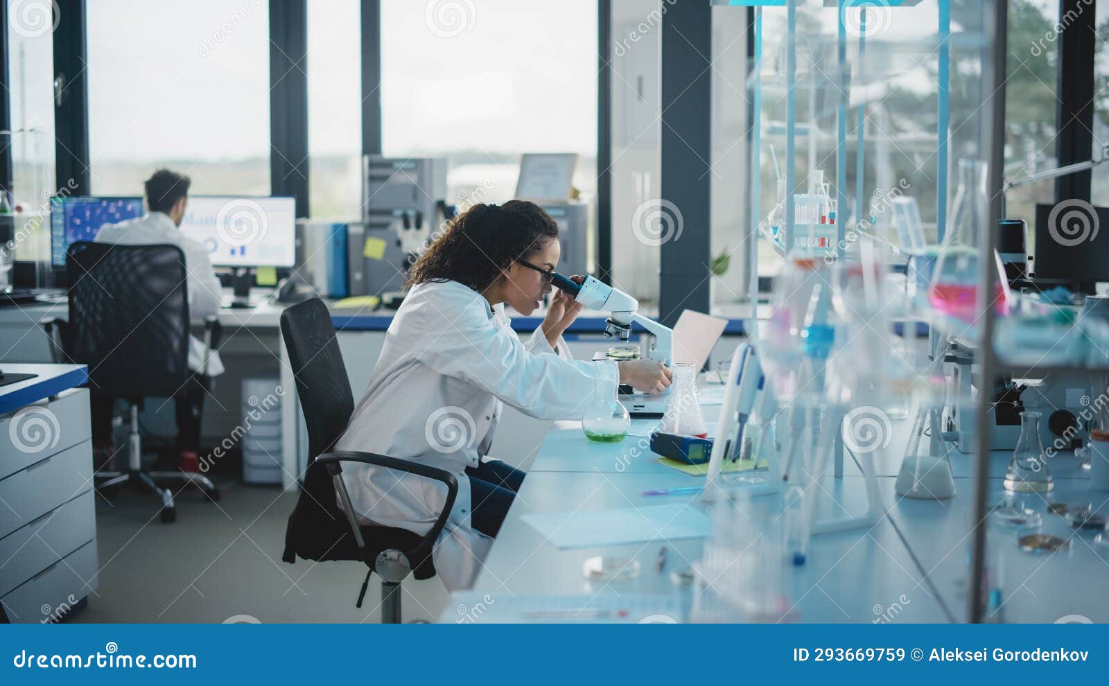 Medical Science Laboratory: Beautiful Black Scientist Looking Under ...