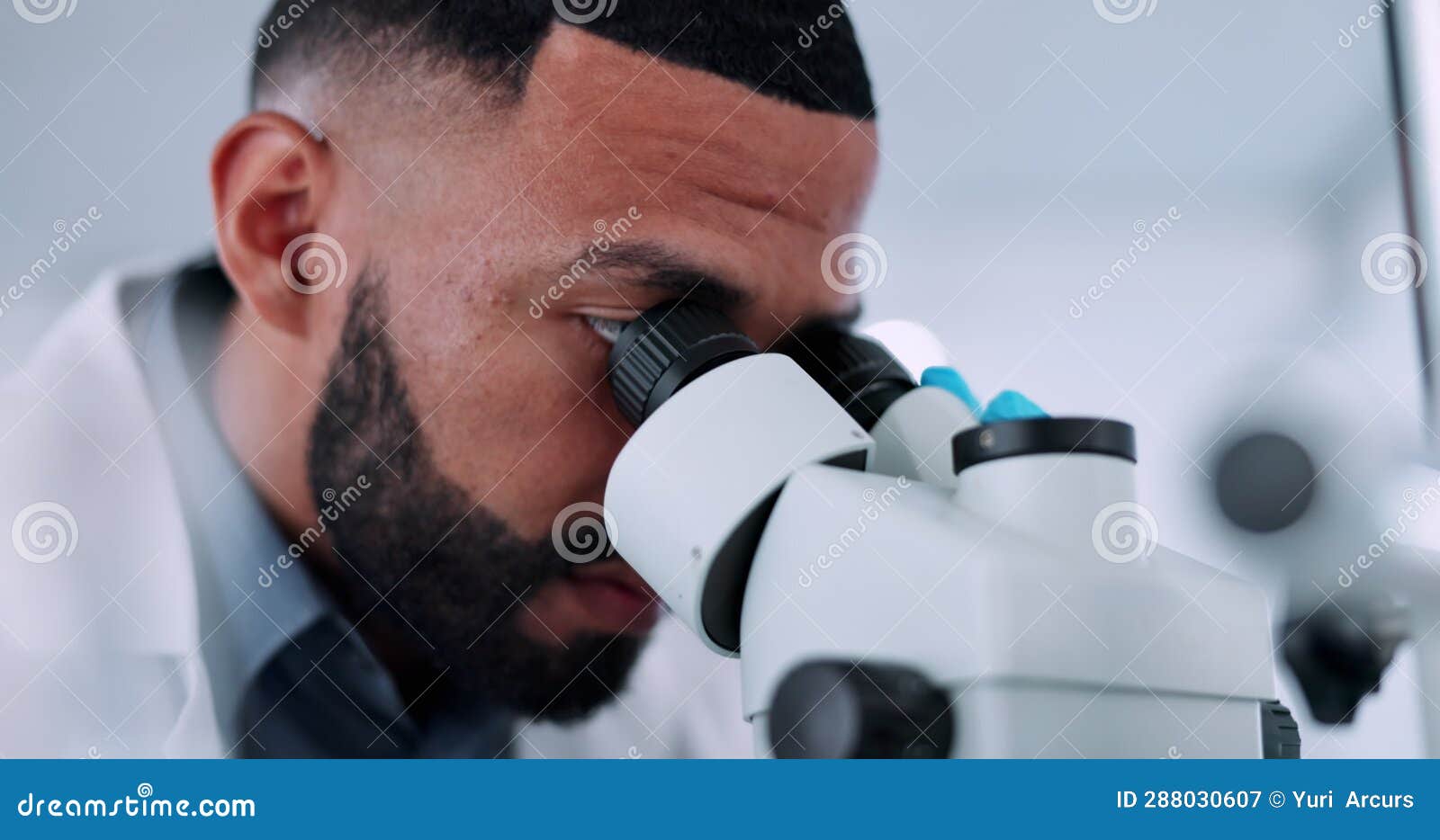 Medical Science, Man and Laboratory with Microscope for Analysis ...